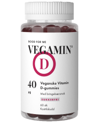 Vegamin D 40 mcg veganske vit D3-gummies bringebær 60 stk - Apotek 1