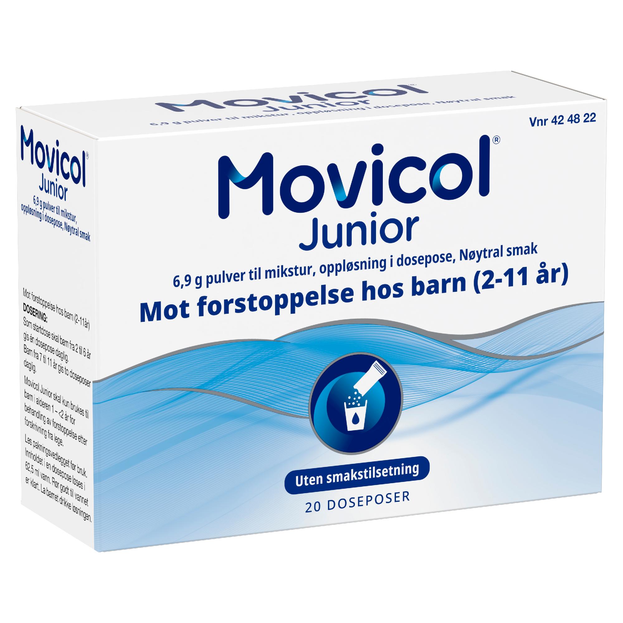 Movicol Junior pulver til mikstur doseposer nøytral smak 20 stk - Apotek 1