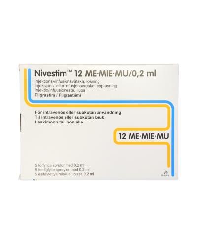 Nivestim Injeksjons-/infusjonsvæske, oppløsning 12 mill IE/0,2 ml 5x0 ...