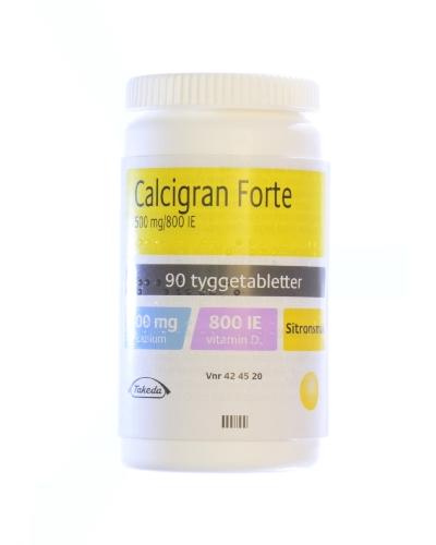 Calcigran Forte 500 mg/800 IE tyggetabletter med sitronsmak 90stk ...