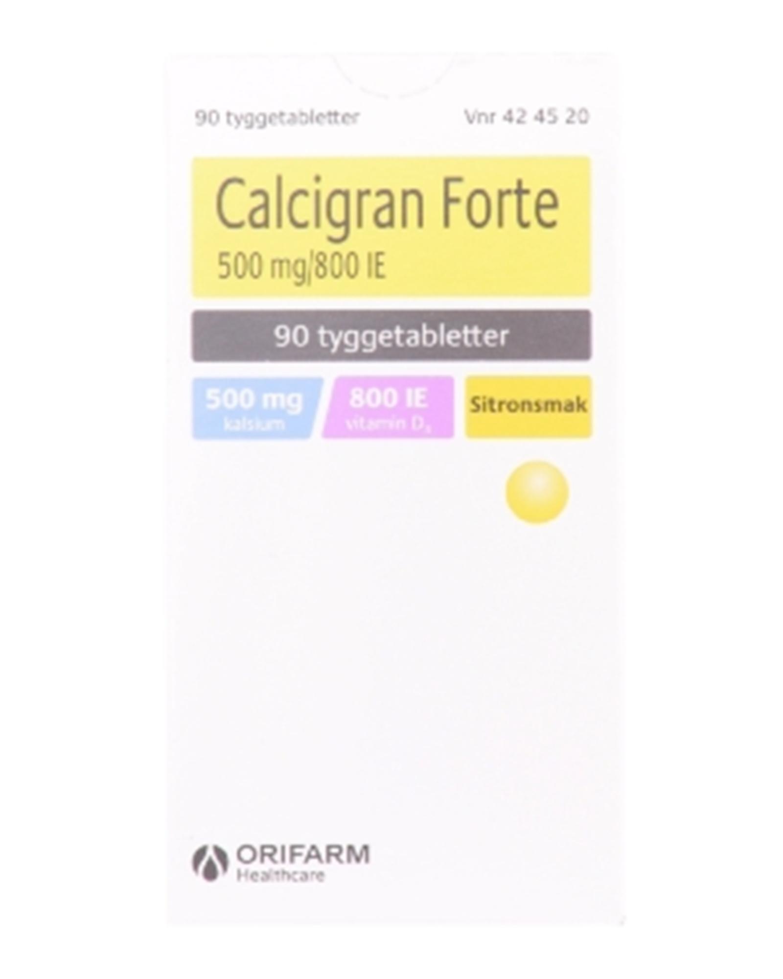 Calcigran Forte 500 mg/800 IE tyggetabletter med sitronsmak 90 stk ...