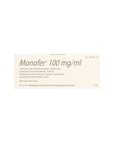 Monofer Injeksjons-/infusjonsvæske, oppløsning 100 mg/ml 5x5 ml - Apotek 1