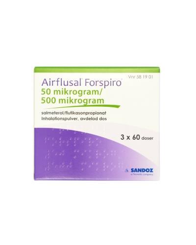Airflusal Forspiro Inhalasjonspulver, dosedispensert 50 mikrog/500 ...