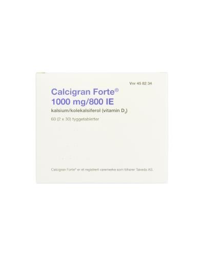 Calcigran Forte Tyggetablett 1 000 mg/800 IE 2x30stk - Apotek 1