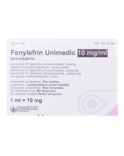 Fenylefrin Unimedic 10 mg/ml konsentrat til injeksjons-/infusjonsvæske ...