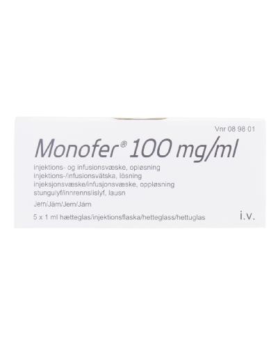 Monofer Injeksjons-/infusjonsvæske, oppløsning 100 mg/ml 5x1 ml - Apotek 1