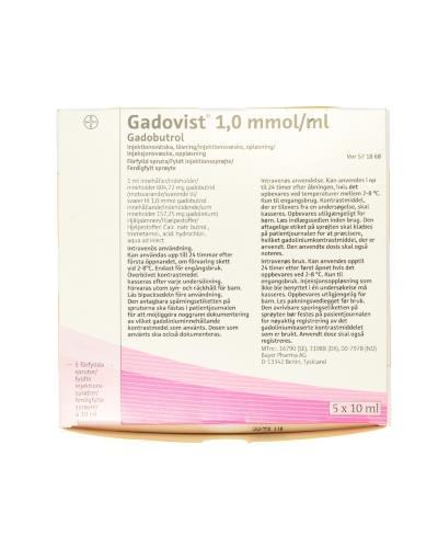 Gadovist Injeksjonsvæske, oppløsning 1 mmol/ml 5x10 ml - Apotek 1 Gadovist Injeksjonsvæske, oppløsning 1 mmol/ml 5x10 ml - Apotek 1