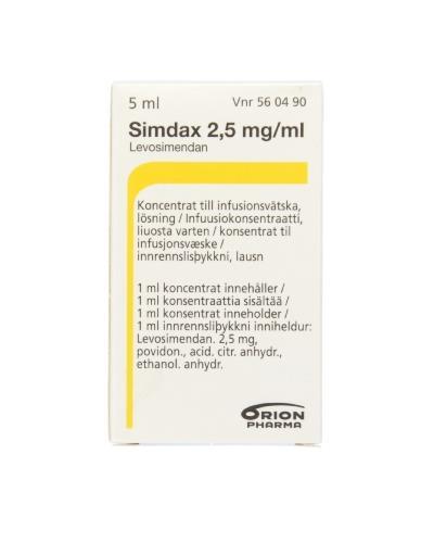 Simdax Konsentrat til infusjonsvæske 2,5 mg/ml 1x5 ml - Apotek 1