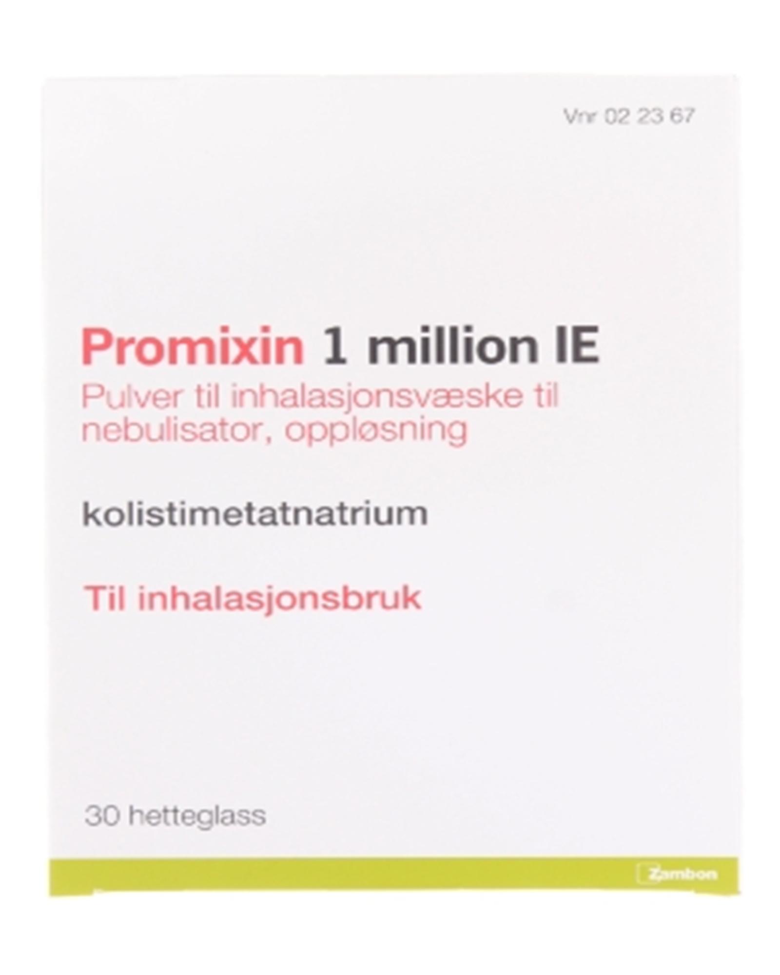Promixin Pulver til inhalasjonsvæske til nebulisator, oppløsning 1 mill ...