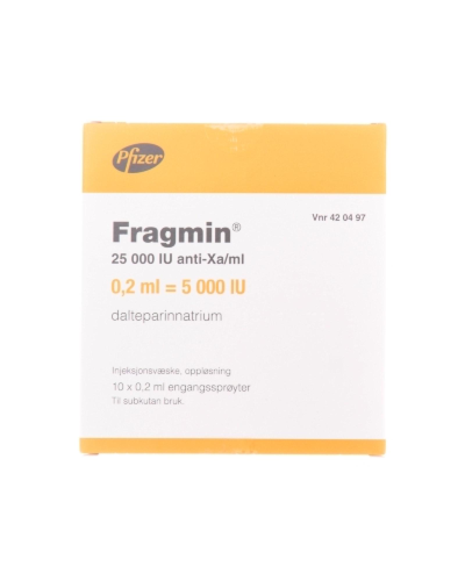 Fragmin 5000 IE anti-Xa/ml injeksjonsvæske, oppløsning 10x0,2 ml - Apotek 1
