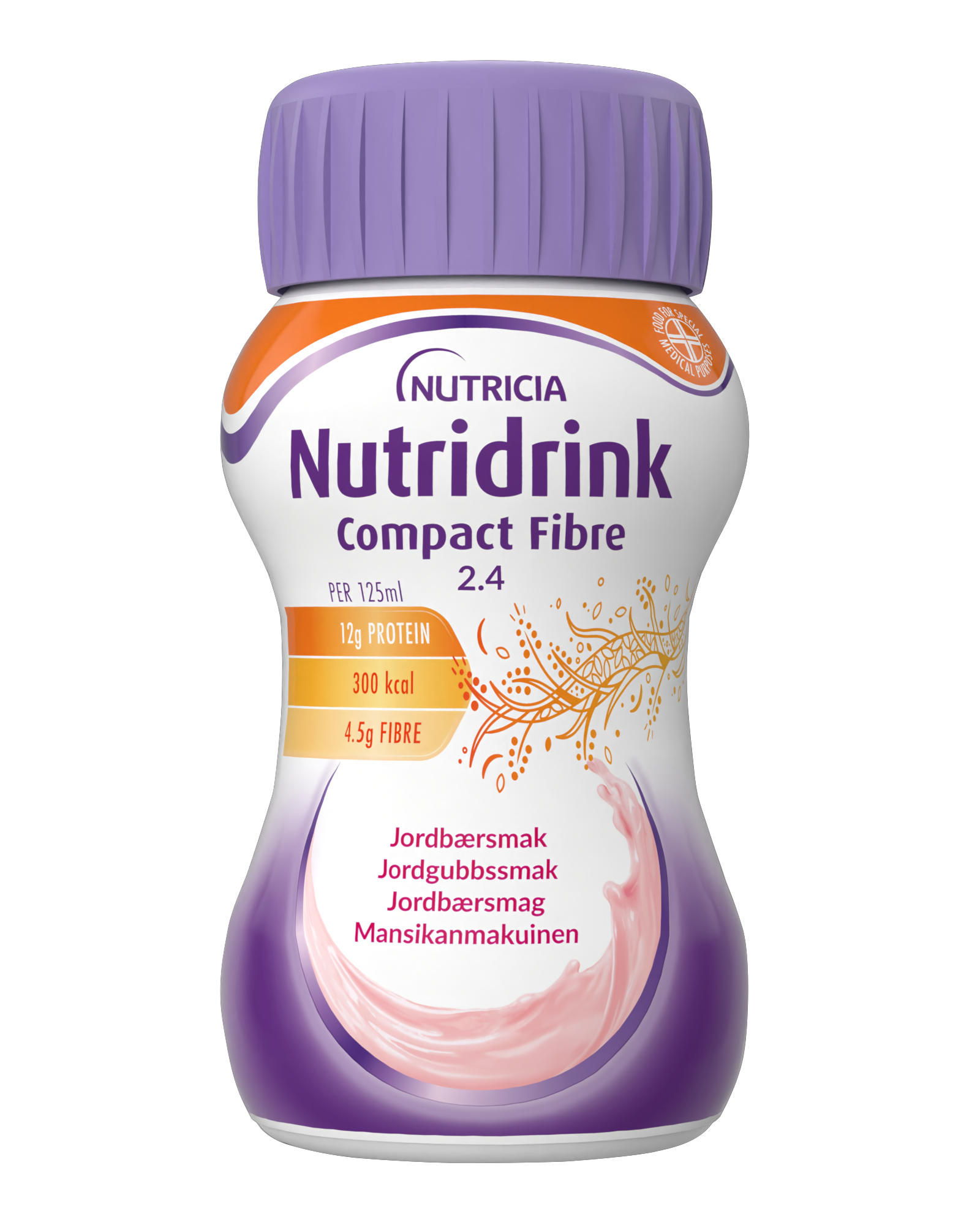 Nutridrink Compact Fibre næringsdrikk jordbær 4x125 ml - Apotek 1