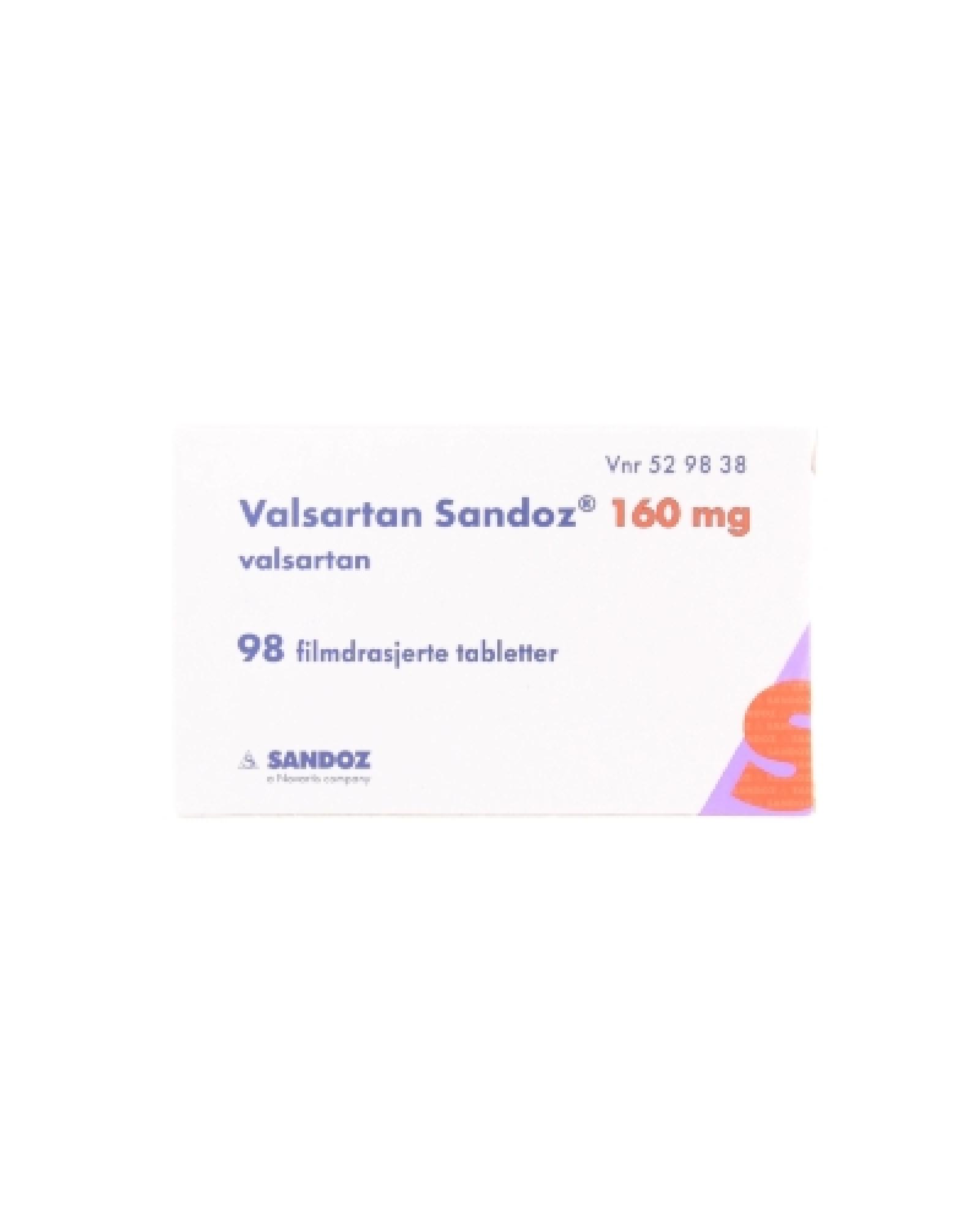 Valsartan Sandoz 160 mg filmdrasjerte tabletter 98 stk - Apotek 1