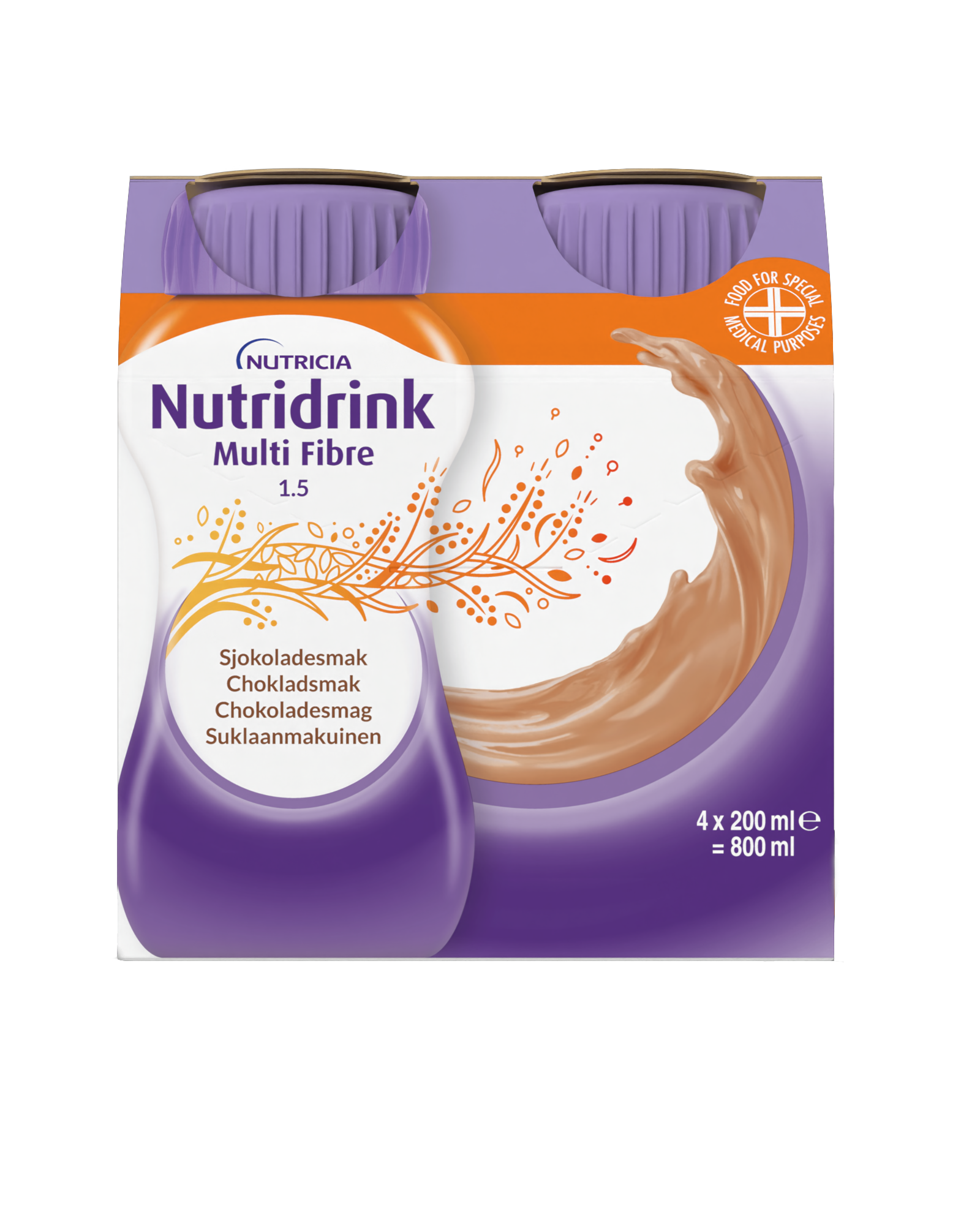 Nutridrink Multi Fibre næringsdrikk sjokolade 4x200 ml - Apotek 1