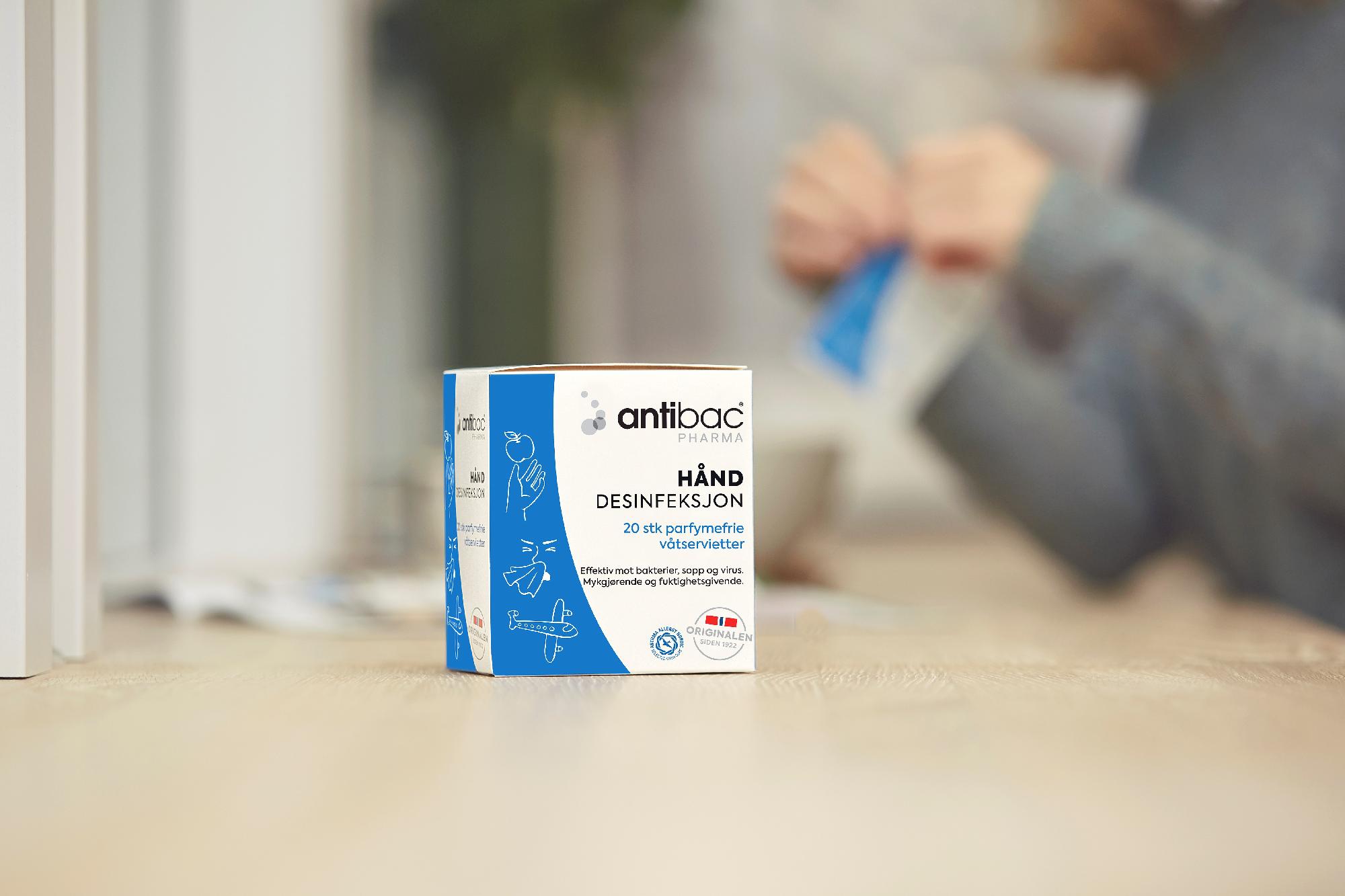 Antibac Pharma 85% hånddesinfeksjon våtservietter 20 stk - Apotek 1