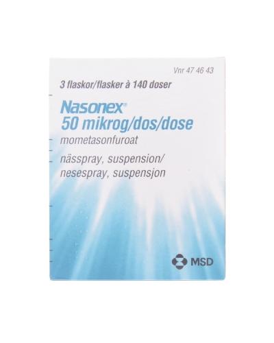 Nasonex 50 mikrog/dose nesespray, suspensjon 3x140 doser - Apotek 1