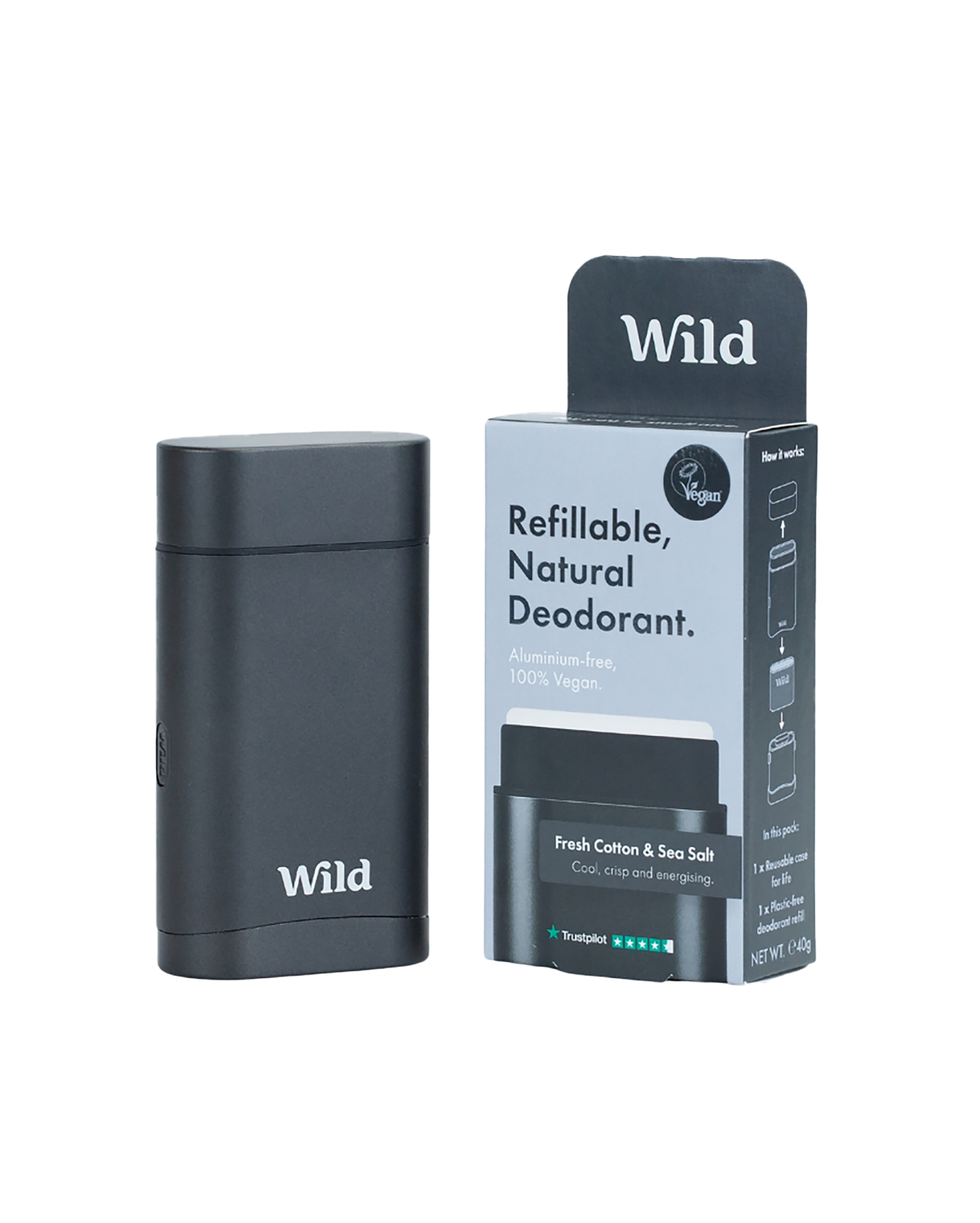 Wild Deo Herre Fresh Cotton & Sea Salt Black startpakke 1 sett - Apotek 1