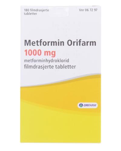Metformin Orifarm 1000 mg filmdrasjerte tabletter 180stk - Apotek 1