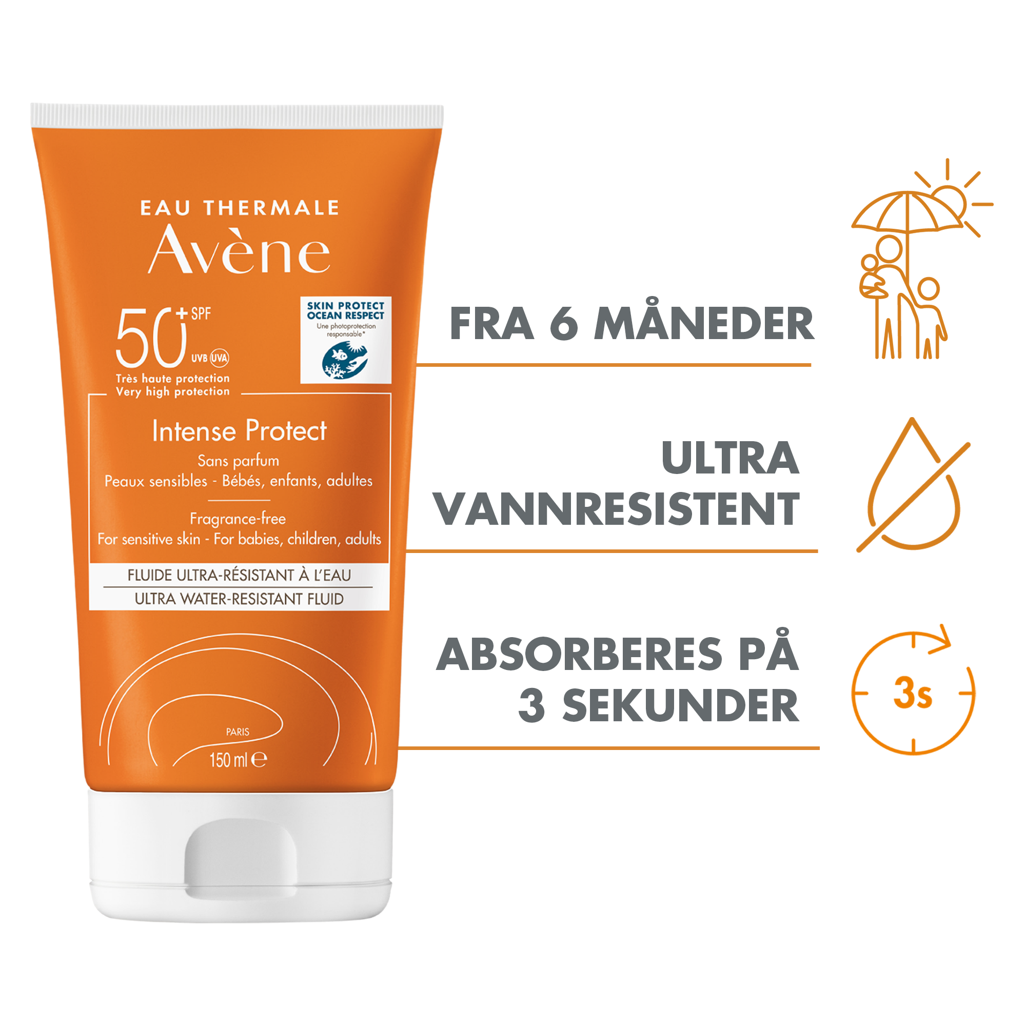 Avène Sun Intense Protect SPF 50+ solkrem til ansikt og kropp 150 ml ...