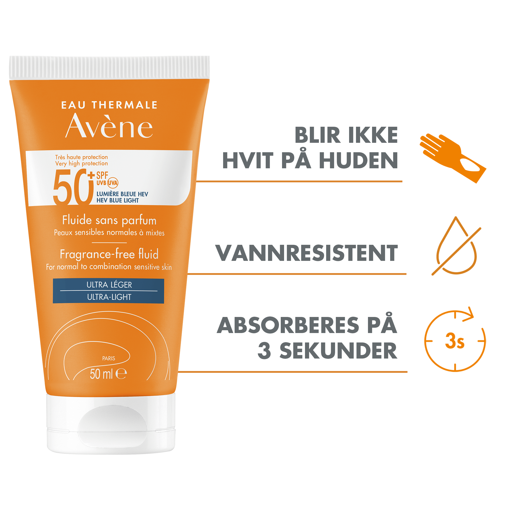 Avène Sun Fluid SPF50+ solkrem til ansikt 50 ml - Apotek 1