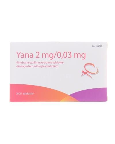 Yana 2 mg/0,03 mg filmdrasjerte tabletter 3x21 stk - Apotek 1