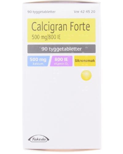 Calcigran Forte 500 mg/800 IE tyggetabletter med sitronsmak 90stk ...