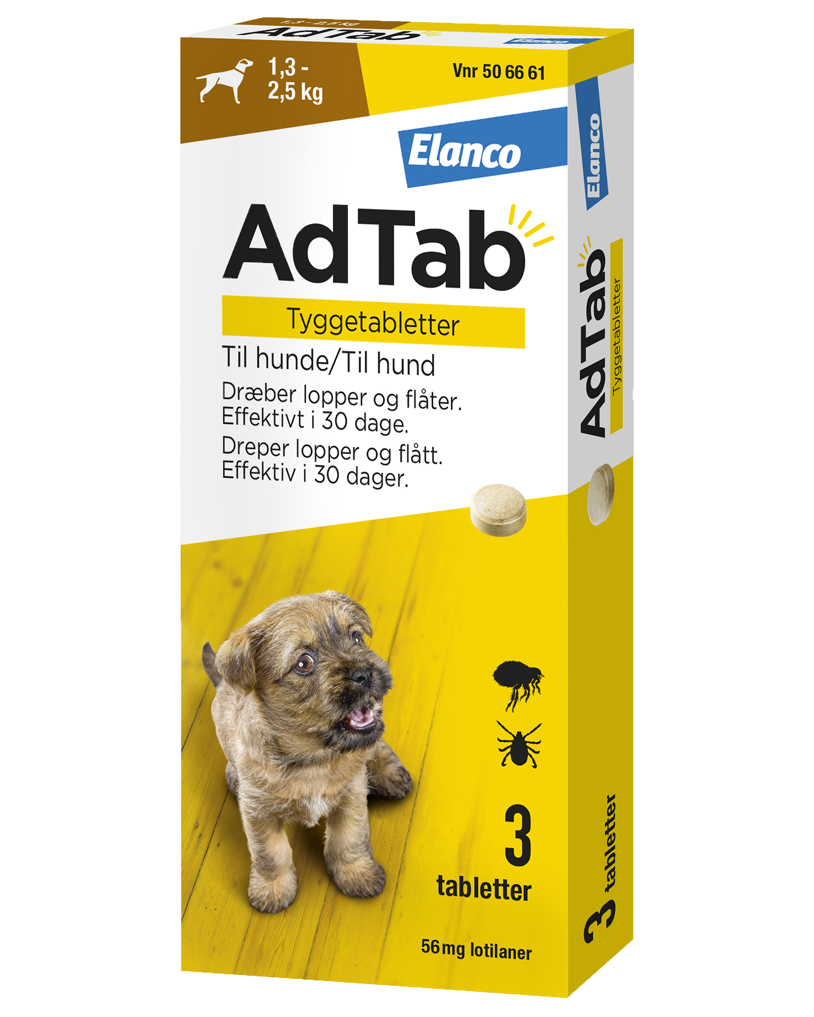 AdTab 56 mg tyggetabletter til hund (1,3-2,5 kg) 3 stk - Apotek 1