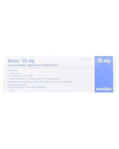 Metex Injeksjonsvæske, oppløsning i ferdigfylt penn 25 mg 1x0,5 ml ...