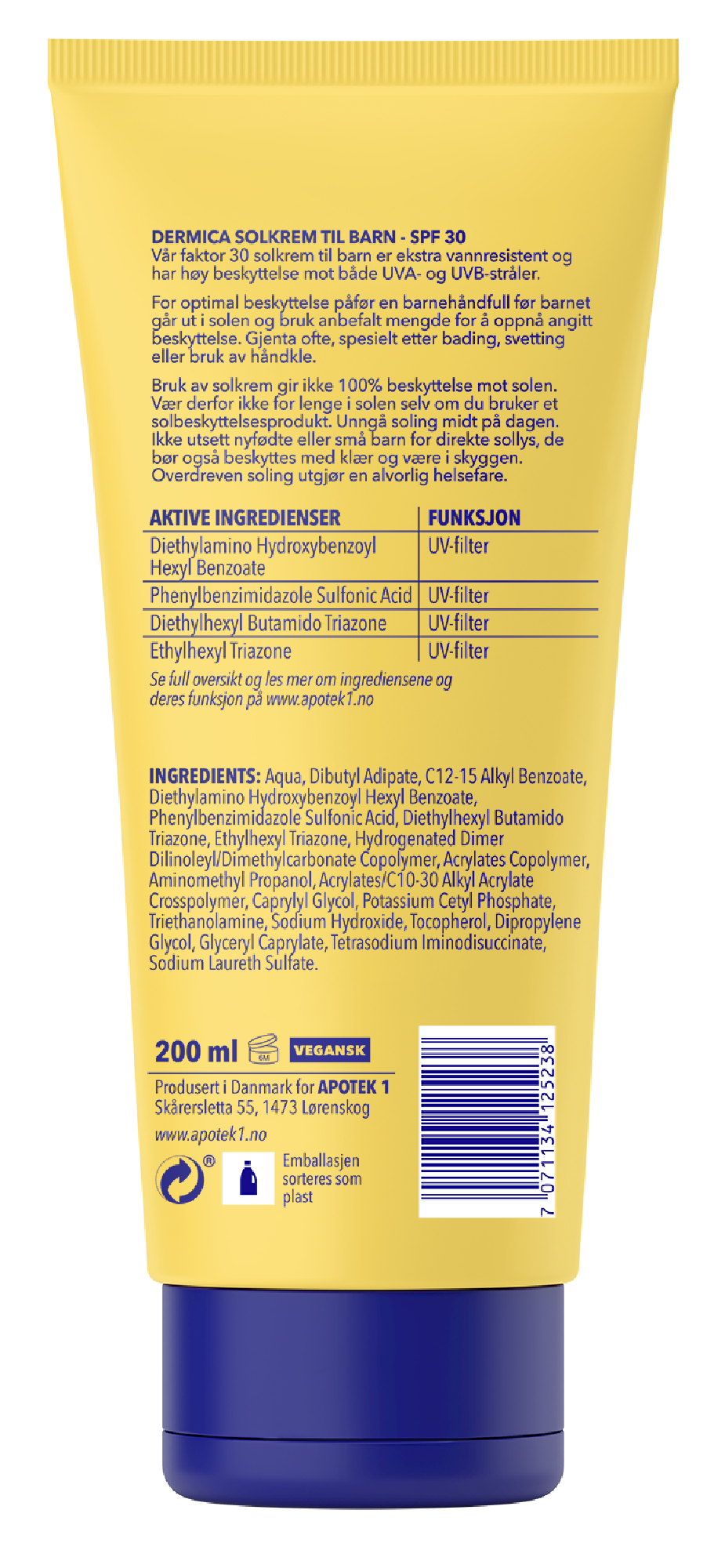 Dermica solkrem til barn SPF30 200 ml - Apotek 1