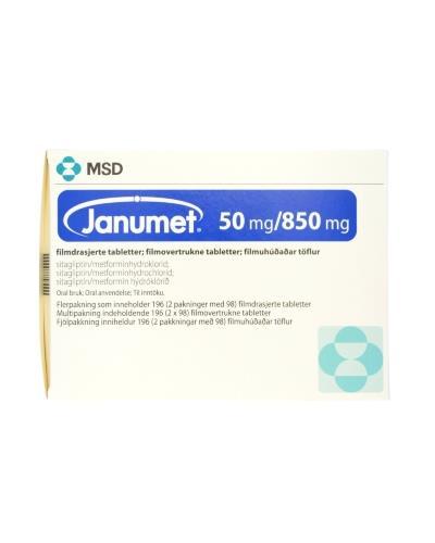 Janumet Tablett, filmdrasjert 50 mg/850 mg 2x98 stk - Apotek 1