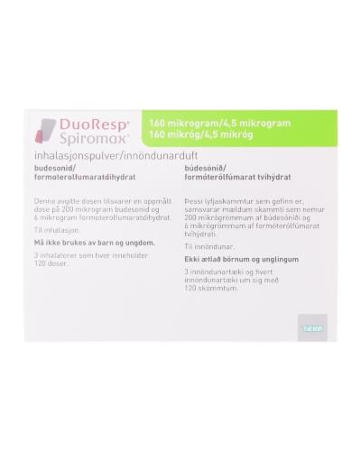DuoResp Spiromax Inhalasjonspulver 160/4,5 mikrog 3x120 doser - Apotek 1