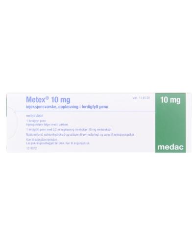 Metex Injeksjonsvæske, oppløsning i ferdigfylt penn 10 mg 1x0,2 ml ...