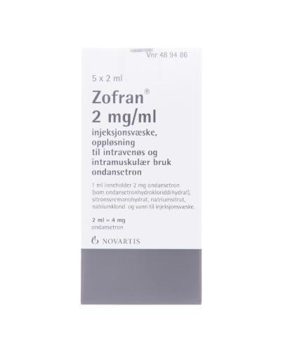 Zofran 2 mg/ml injeksjon ampuller 5x2ml - Apotek 1