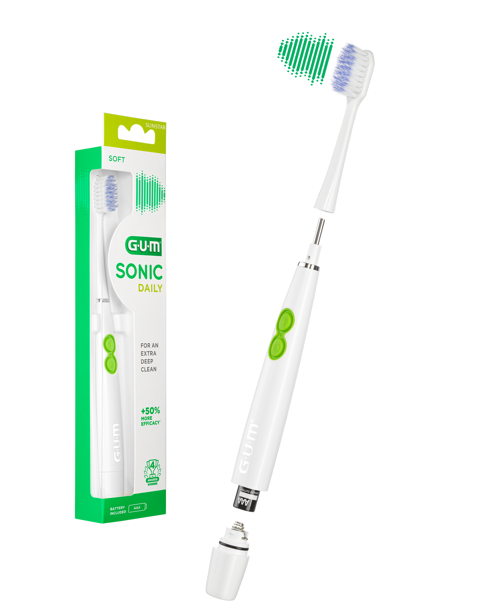 Gum Sonic Daily batteritannbørste hvit soft 1 stk - Apotek 1