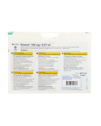 Kineret Injeksjonsvæske, oppløsning 100 mg/0,67 ml 28x100 mg - Apotek 1