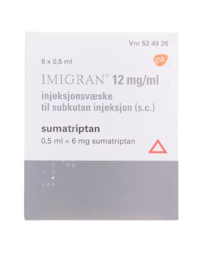 Imigran Injeksjonsvæske, oppløsning 12 mg/ml 3x2x0,5ml - Apotek 1