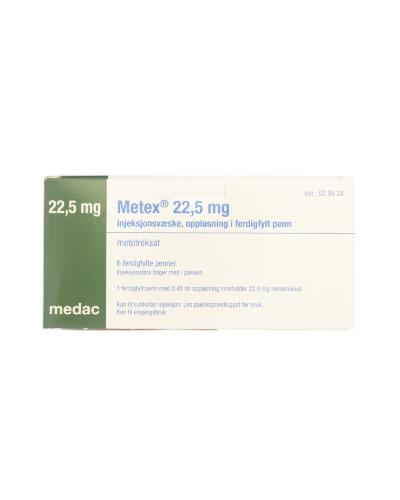 Metex 22,5 mg injeksjonsvæske, oppløsning i ferdigfylt penn 6x0,45 ml ...