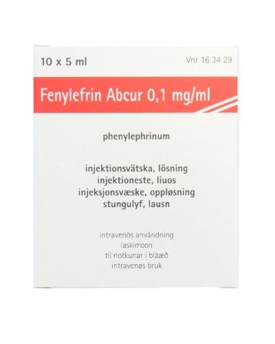 Fenylefrin Abcur Injeksjonsvæske, oppløsning 0,1 mg/ml 10x5 ml - Apotek 1