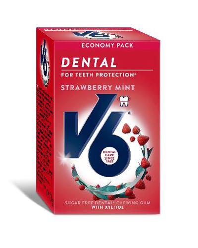 V6 Dental Care tyggegummi jordbær mint 50stk - Apotek 1