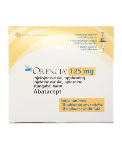 Orencia Injeksjonsvæske, oppløsning i ferdigfylt sprøyte 125 mg 4x1 ml ...