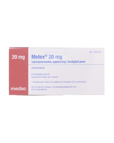 Metex Injeksjonsvæske, oppløsning i ferdigfylt penn 20 mg 6x0,4 ml ...