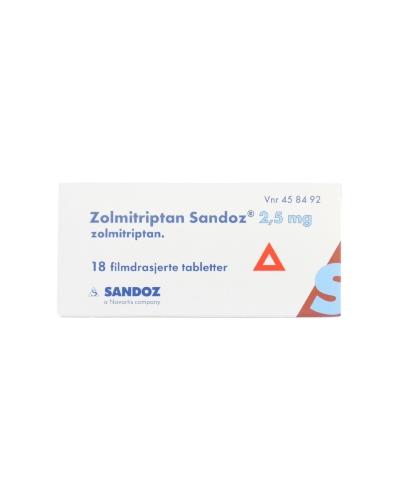 Zolmitriptan Sandoz Tablett, filmdrasjert 2,5 mg 18 stk - Apotek 1