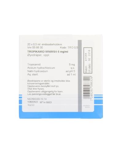 Tropikamid Minims Øyedråper, oppløsning 5 mg/ml 20x0,5 ml - Apotek 1