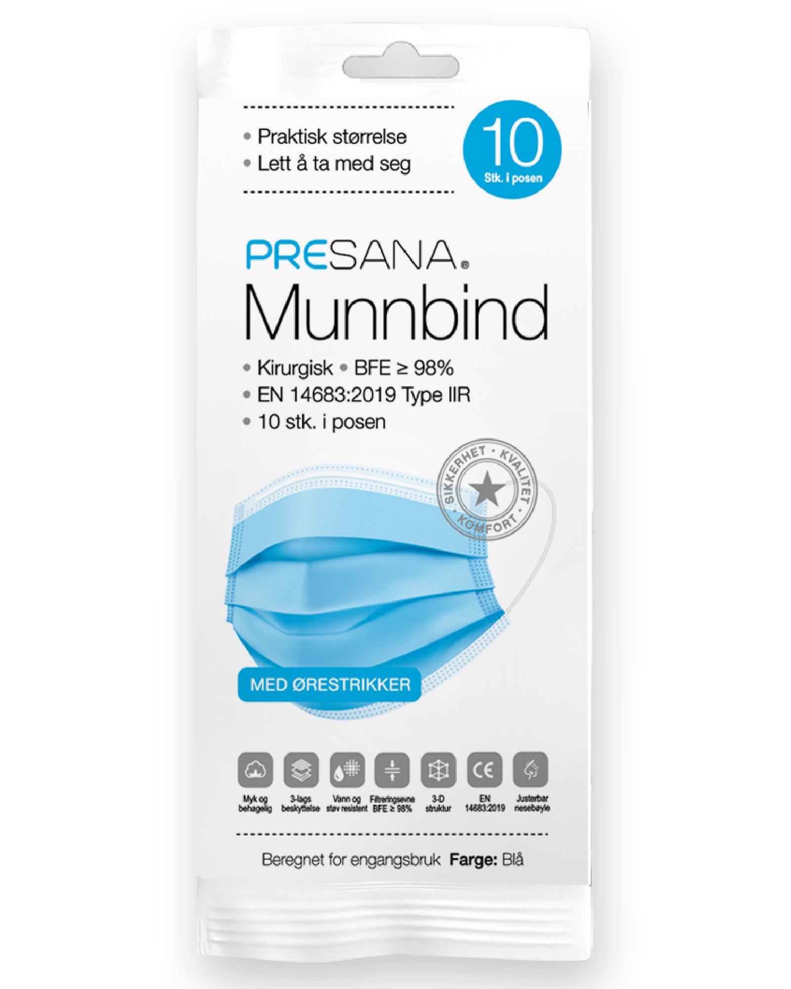 Presana kirurgisk munnbind type llR med ørestrikk 10 stk - Apotek 1