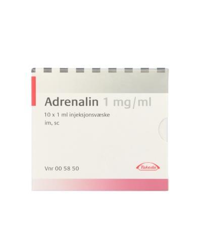 Adrenalin Injeksjonsvæske, oppløsning 1 mg/ml 10x1 ml - Apotek 1