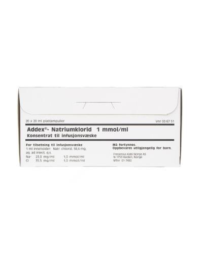 Addex-Natriumklorid Konsentrat til infusjonsvæske 1 mmol/ml 20x20 ml ...