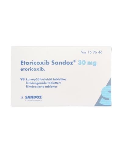 Etoricoxib Sandoz 30 mg filmdrasjerte tabletter 98 stk - Apotek 1
