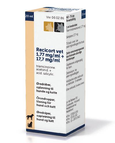Recicort vet 1,77 mg/ml+17,7 mg/ml øredråper, oppløsning til hund og ...