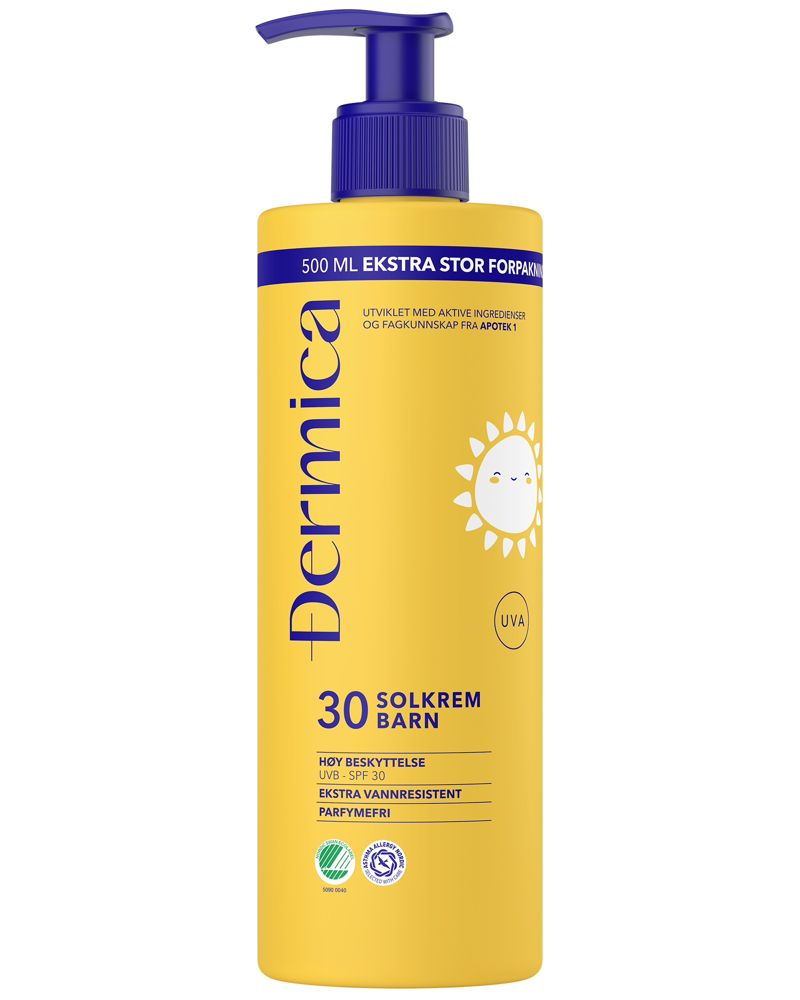 Dermica solkrem til barn SPF30 pumpeflaske 500 ml - Apotek 1