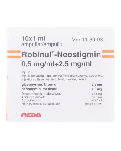 Robinul-Neostigmin Injeksjonsvæske, oppløsning 0,5 mg/ml/2,5 mg/ml 10x1 ...