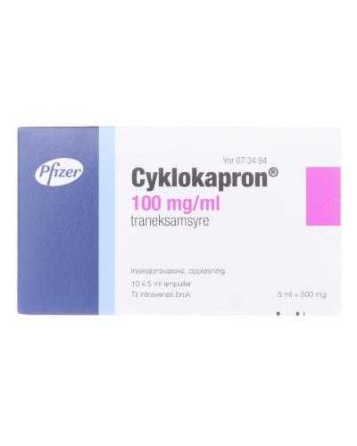 Cyklokapron Injeksjonsvæske, oppløsning 100 mg/ml 10x5 ml - Apotek 1